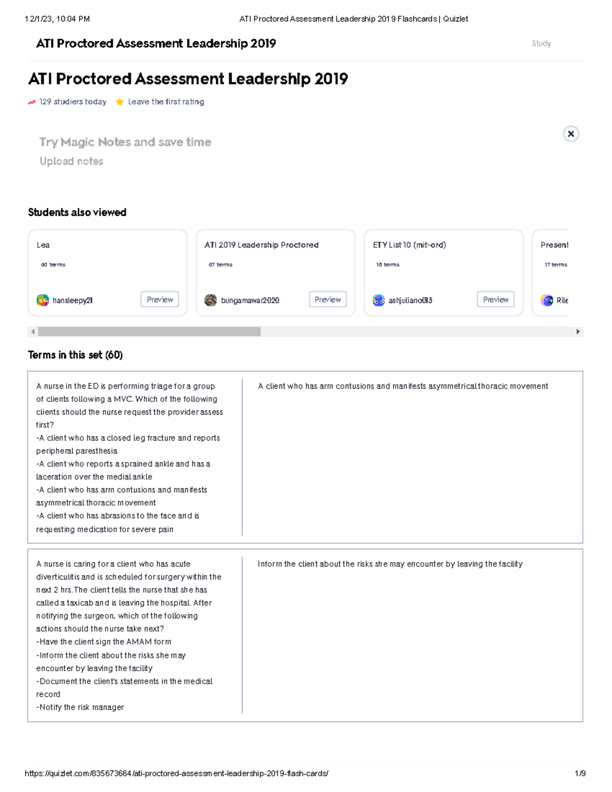 ATI Leadership Proctored Assessment 2019 Flashcards & Quizlet Review - Studocu