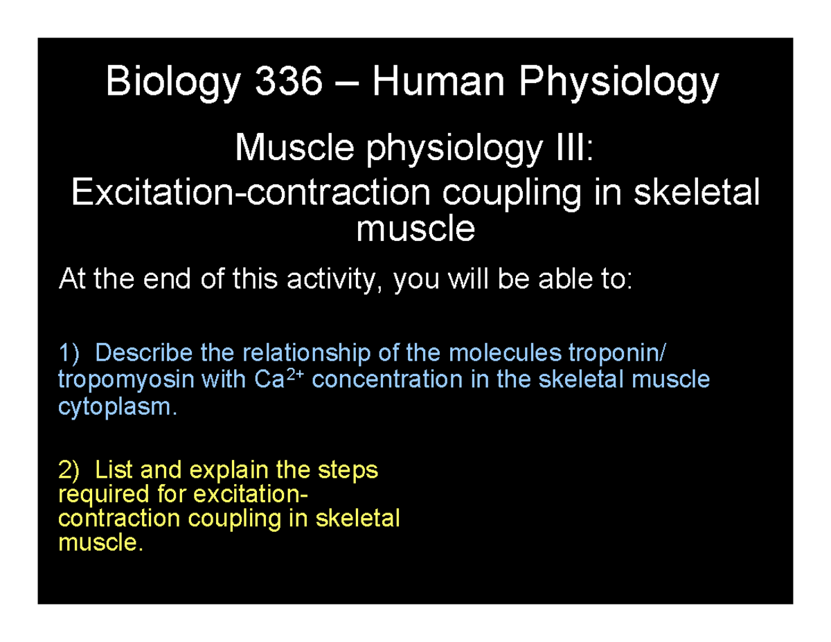 Biology 336: Muscle Physiology III - Excitation-Contraction Coupling ...