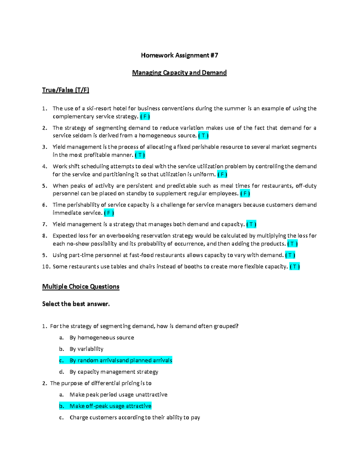 Module 7 Management of Service Ops - Homework Assignment Managing ...