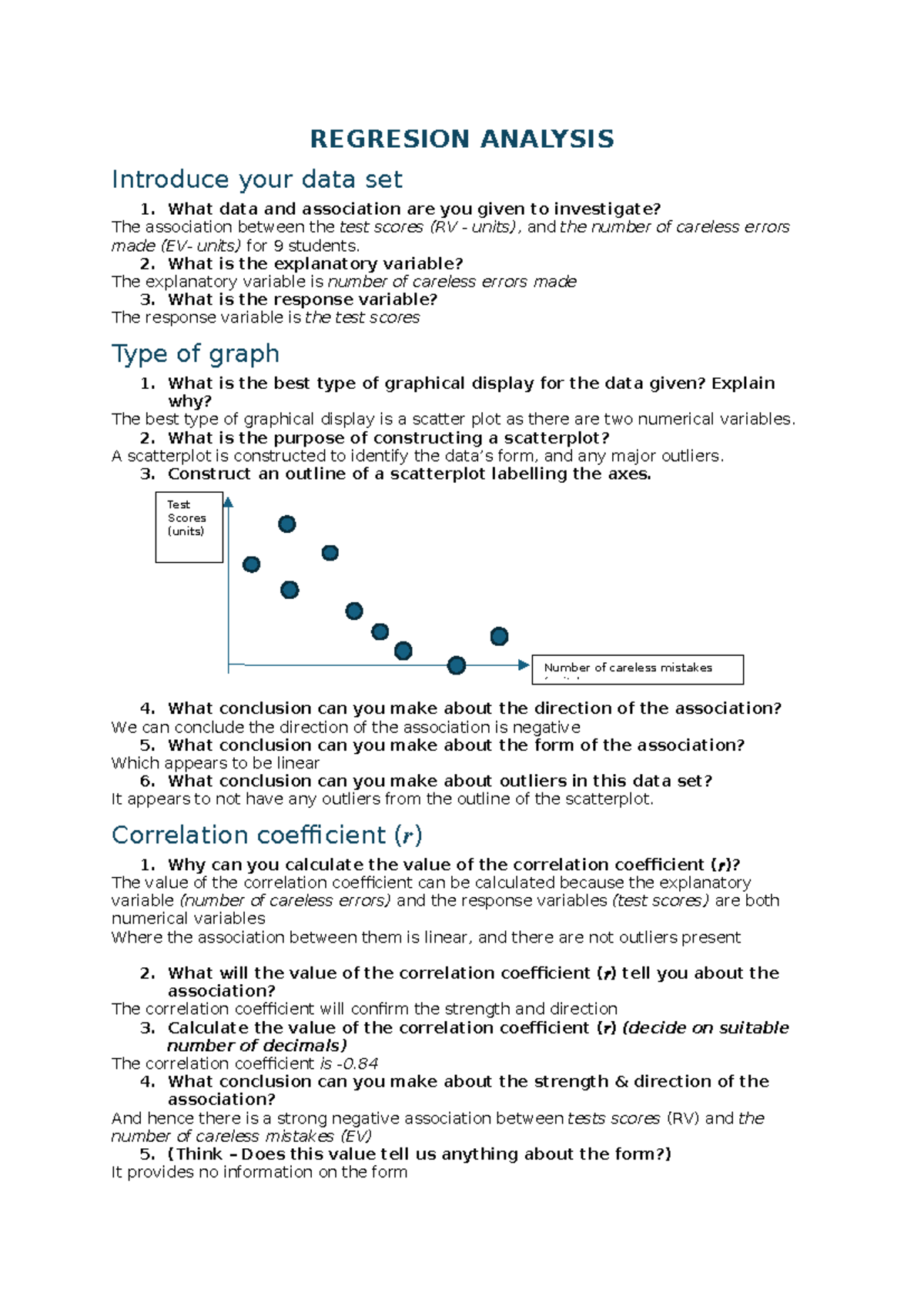 Regression Analysis - GEN MATHS: Exploring Test Scores & Errors - Studocu