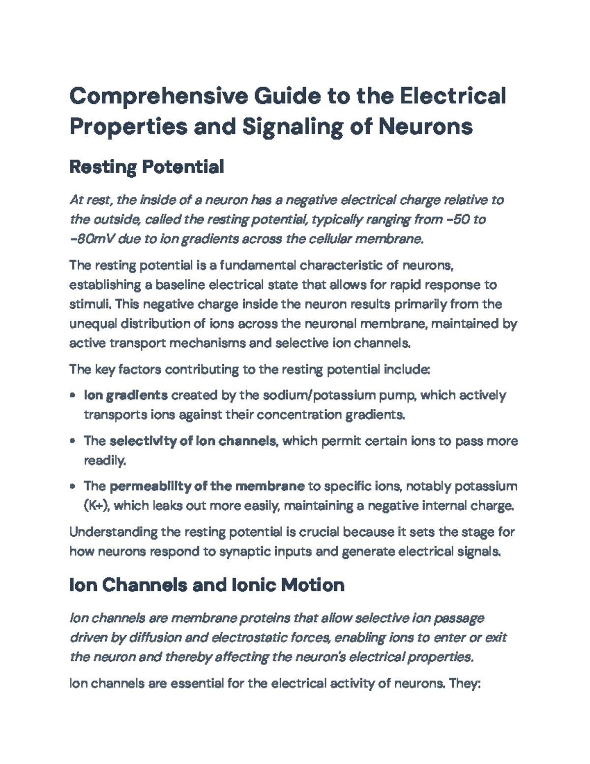 Comprehensive Guide to Neuronal Electrical Properties and Signaling - Comprehensive Guide to the ...