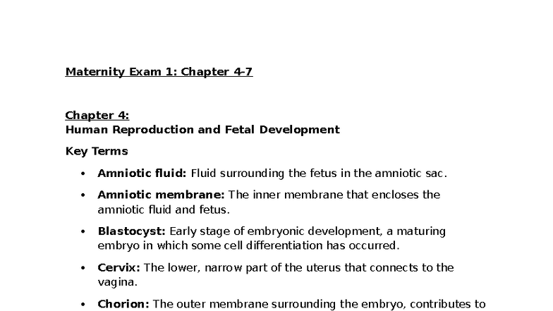 Maternity Exam 1: Key Terms and Concepts in Human Reproduction - Studocu