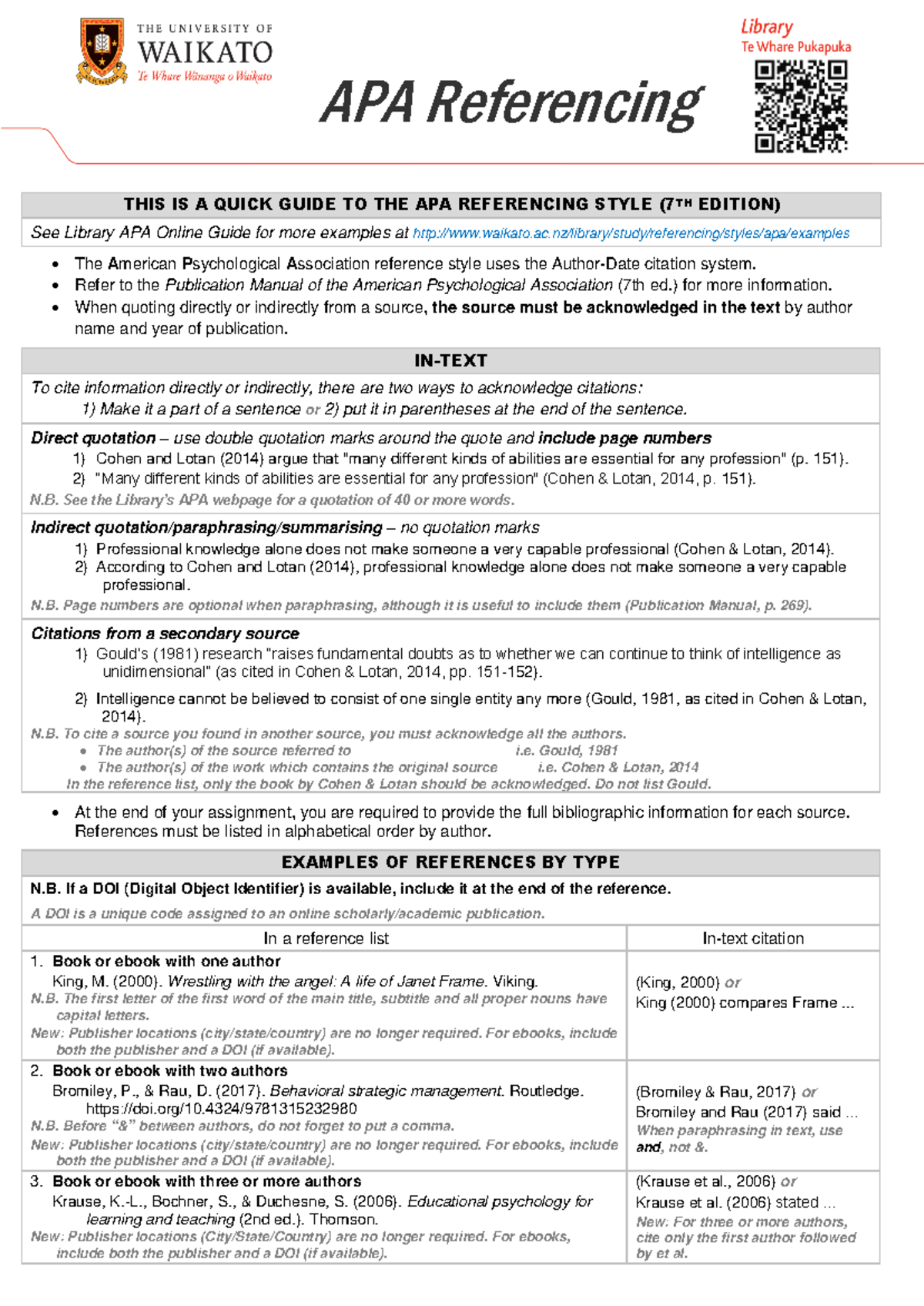 APA Quick Guide: Referencing Style for UNAM First-Year English Students ...