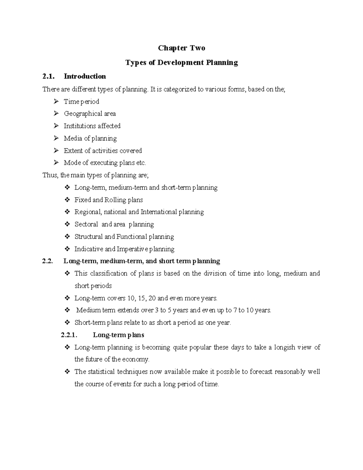 Chapter 2: Types of Development Planning - Overview and Classifications ...