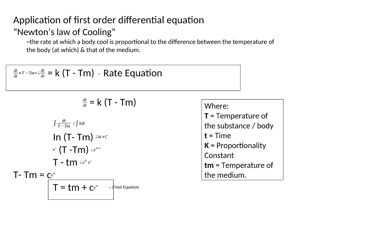 Application of first order differential equation - Application of first ...