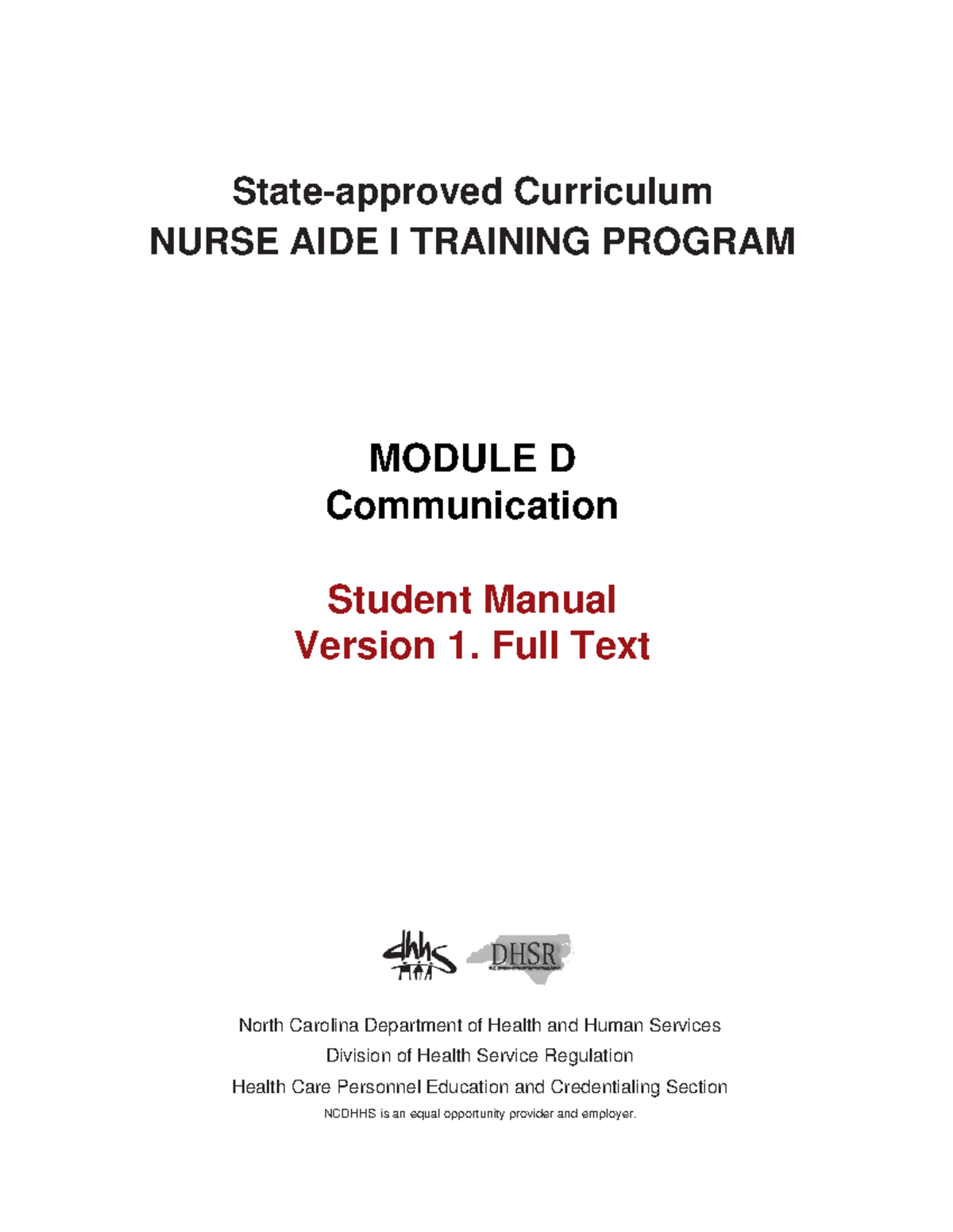Module D: Communication Techniques for Nurse Aide Training (NAT I ...