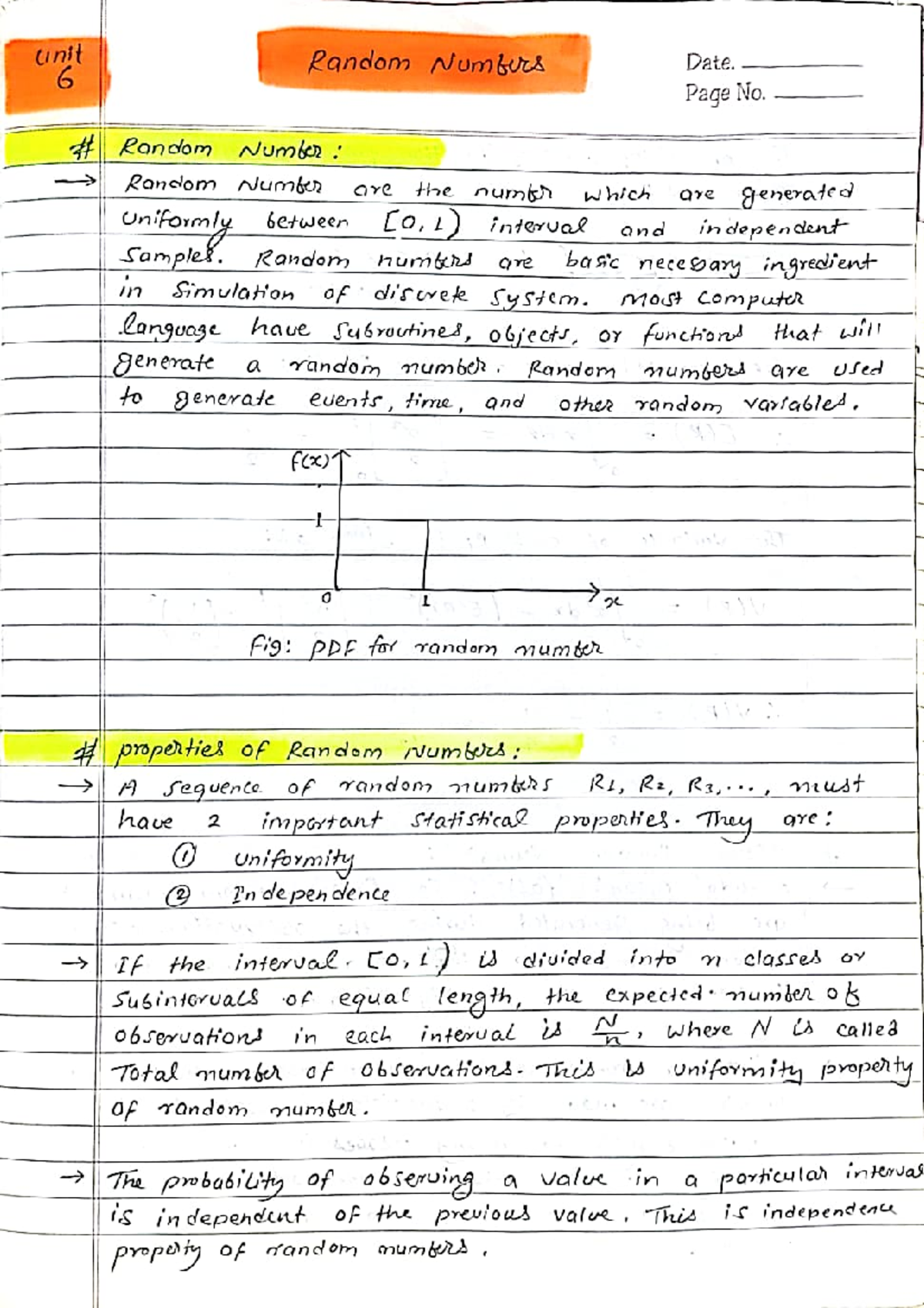 Unit 6 Simulation And Modeling Unit Random Numbers Date 6 Page No