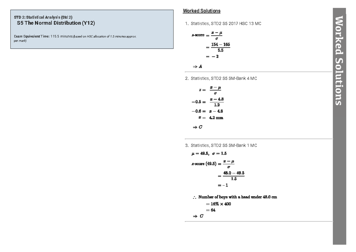 2 The normal distribution solutions - STD 2: Statistical Analysis (Std ...