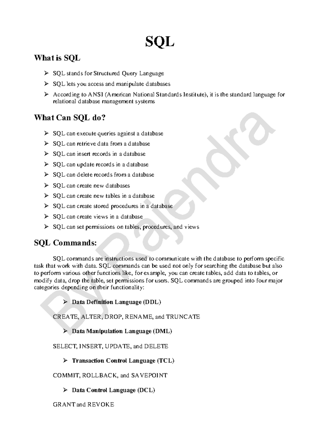 Oracle SQL Material - Sql notes for college - SQL What is SQL SQL ...
