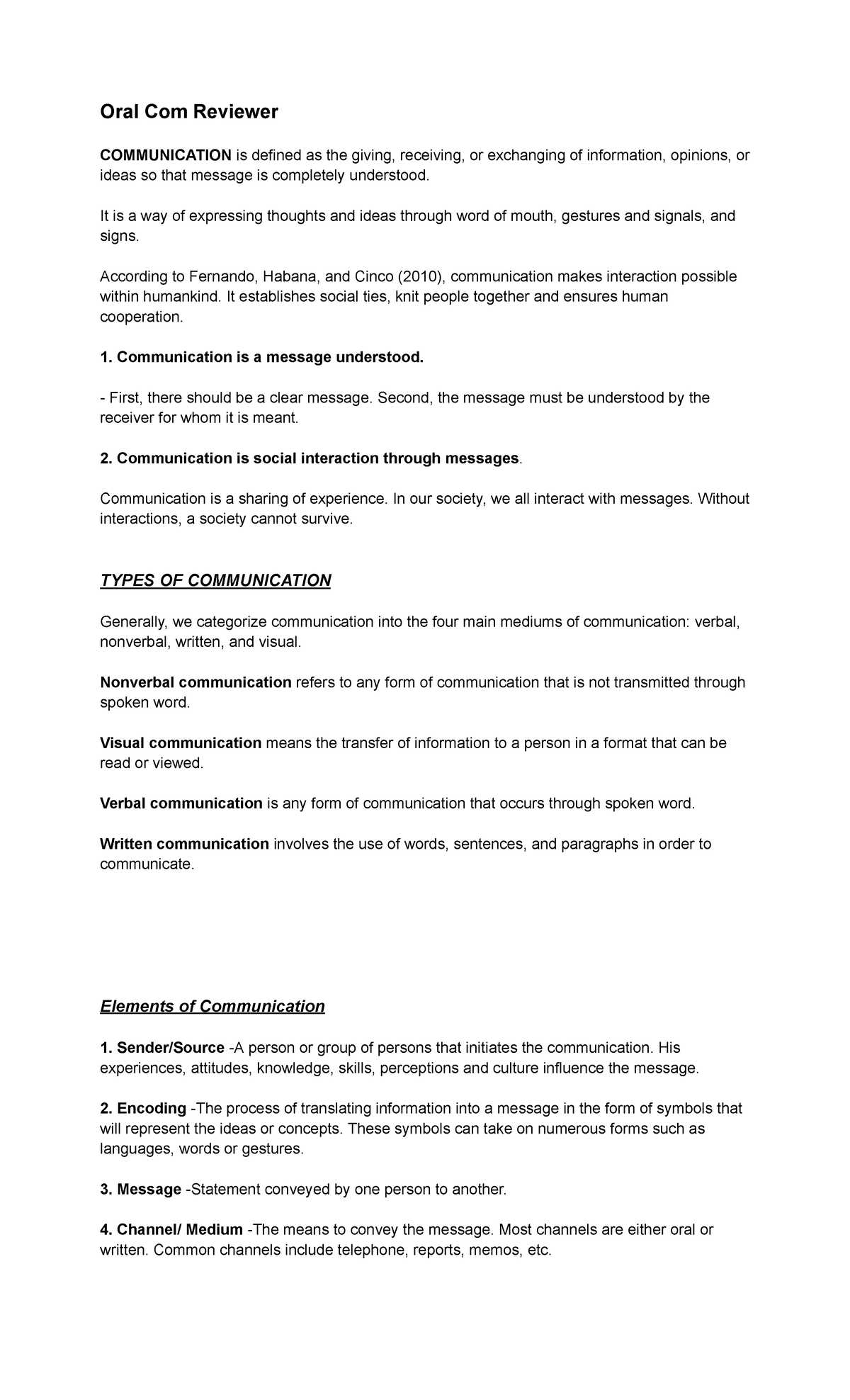 Oral Communication Study Guide - COMM 101 - Studocu