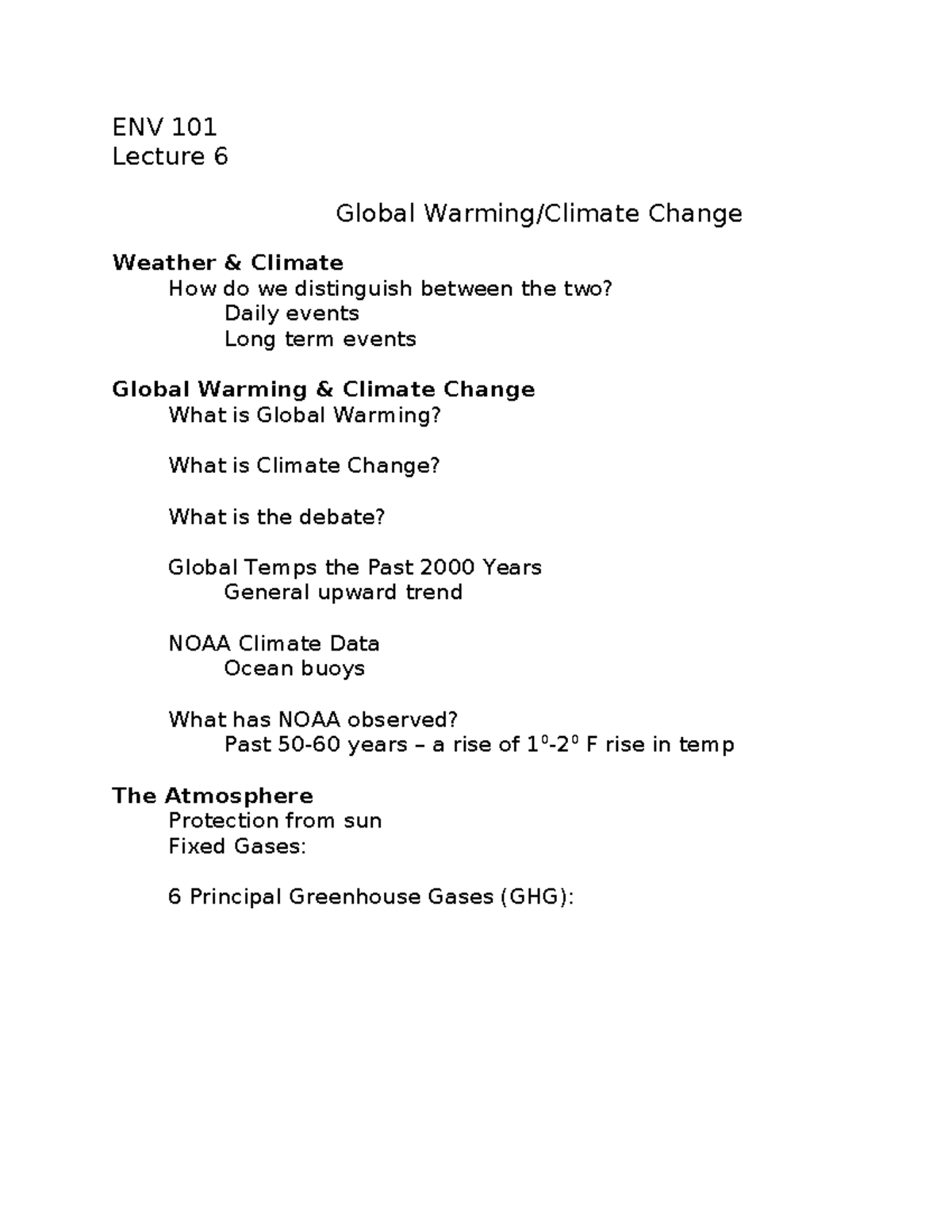 ENV 101 Online Lecture 6 - ENV 101 Lecture 6 Global Warming/Climate ...