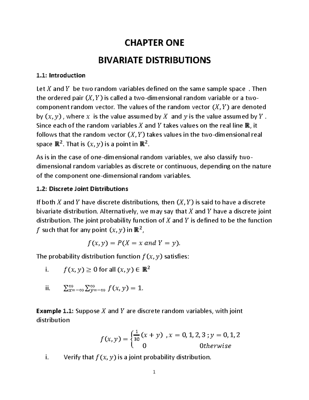 SST205 Chapter 1 - nice - CHAPTER ONE BIVARIATE DISTRIBUTIONS 1 ...