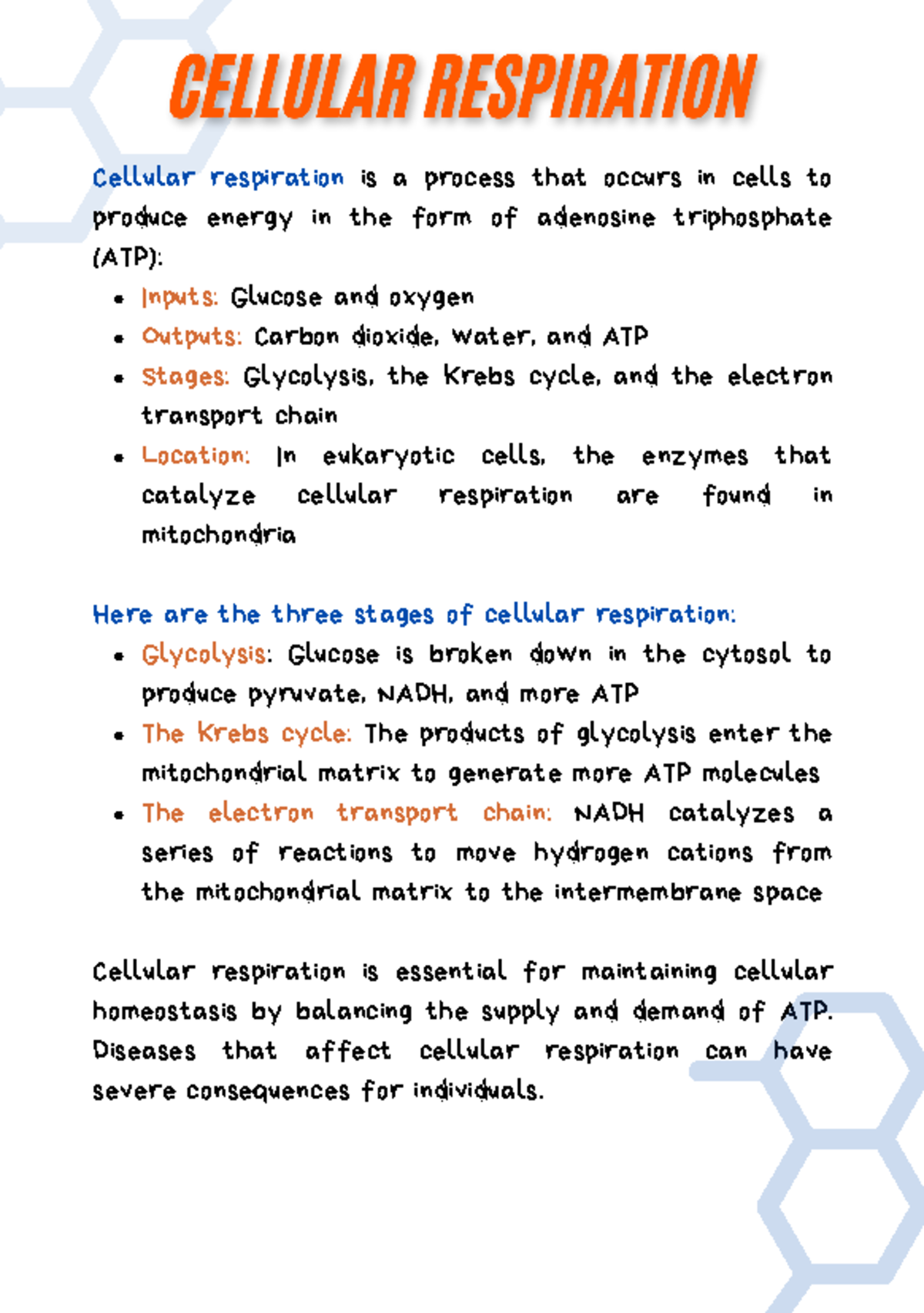 Cellular Respiration - NOTES NANAMAN - Cellular respiration is a ...