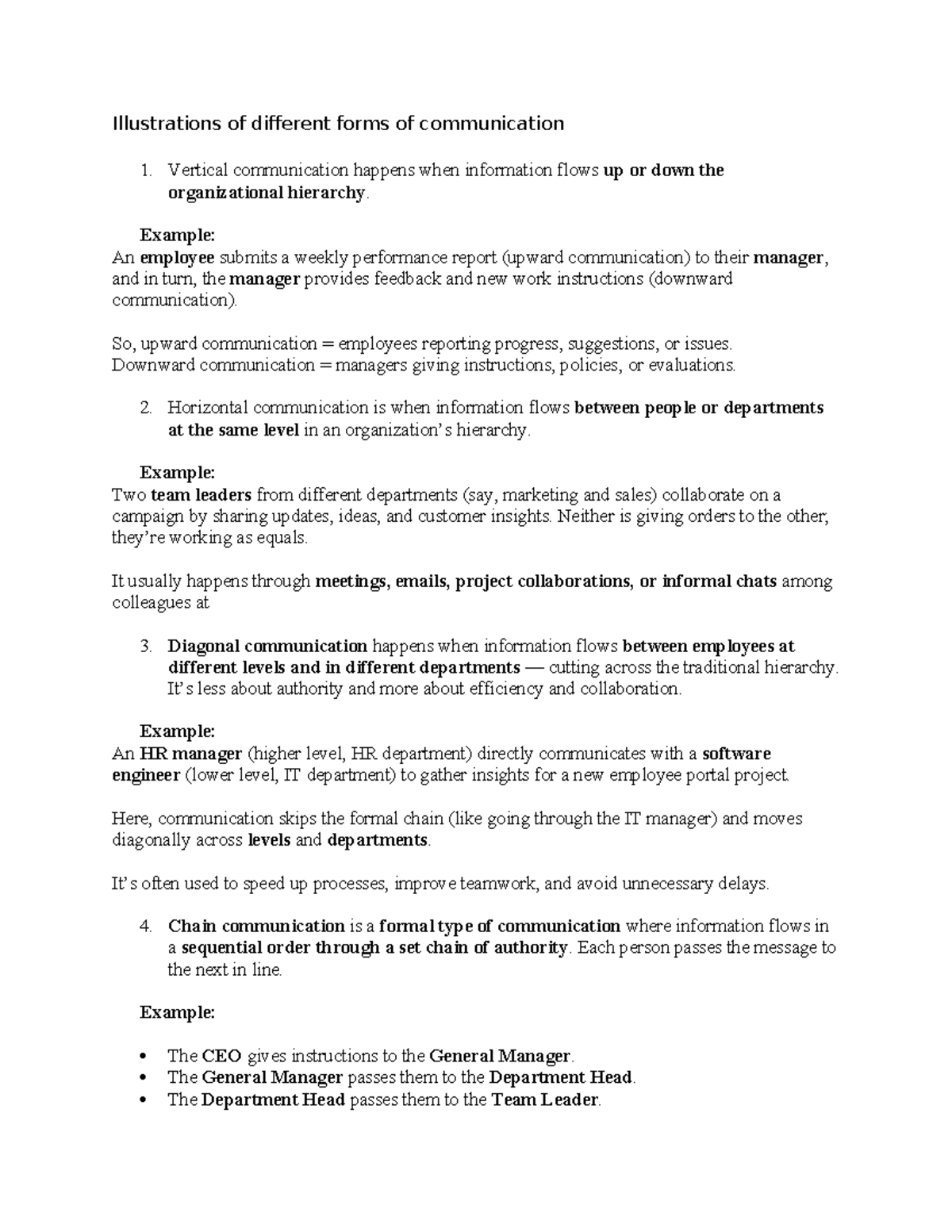Forms of Communication: Vertical, Horizontal, Diagonal, and Chain - Studocu