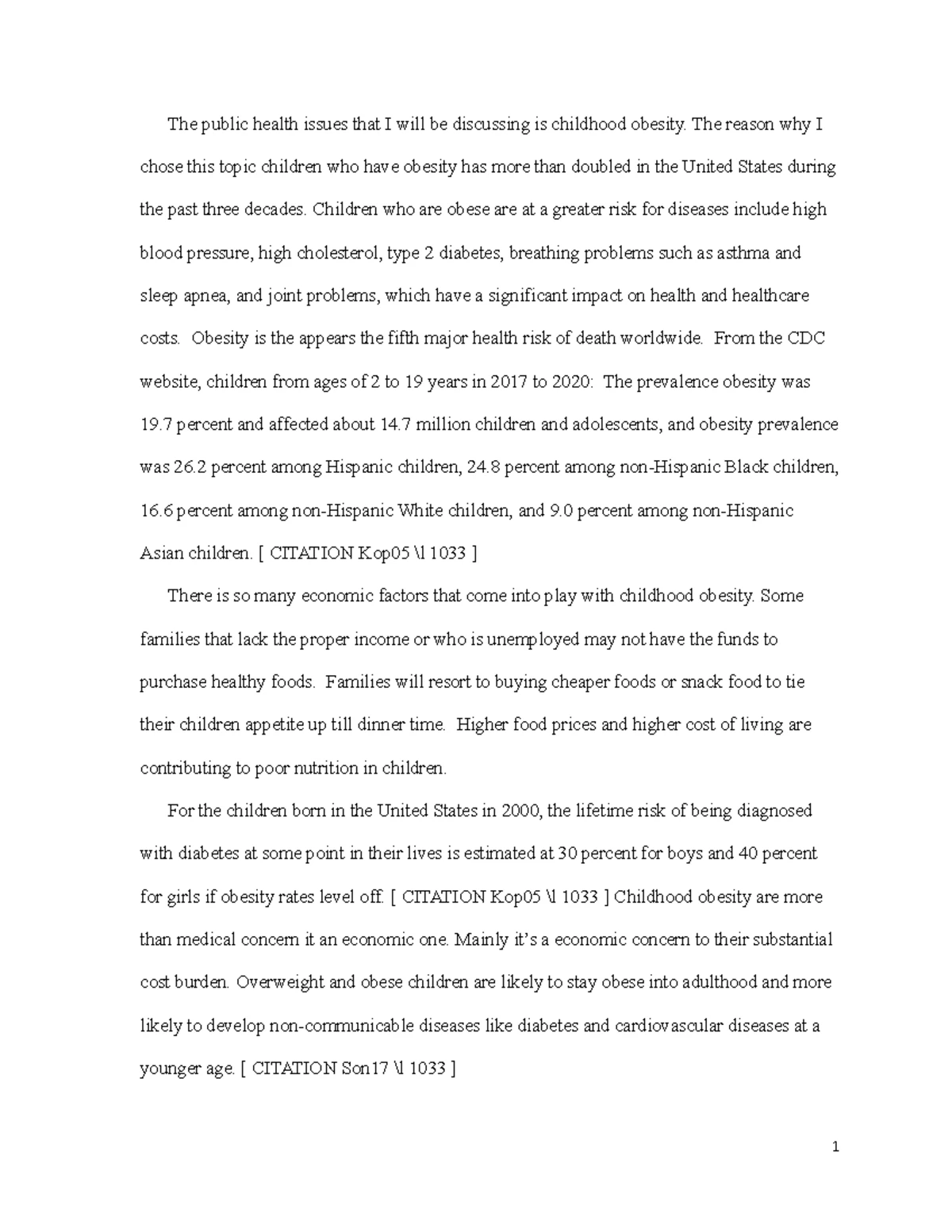 HCM 320 5-2 Final Project Milestone Three: Addressing Childhood Obesity ...