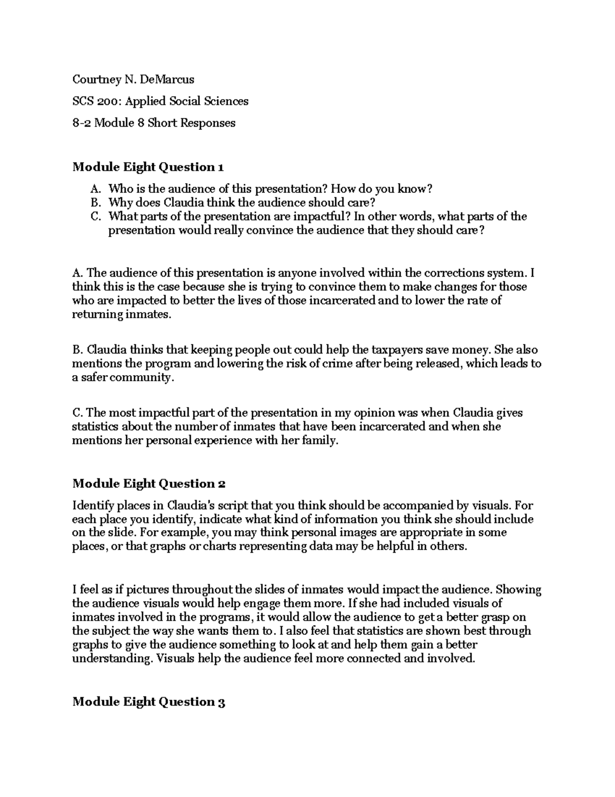 SCS 200 Module 8 Short Response Reflections and Visual Strategies - Studocu