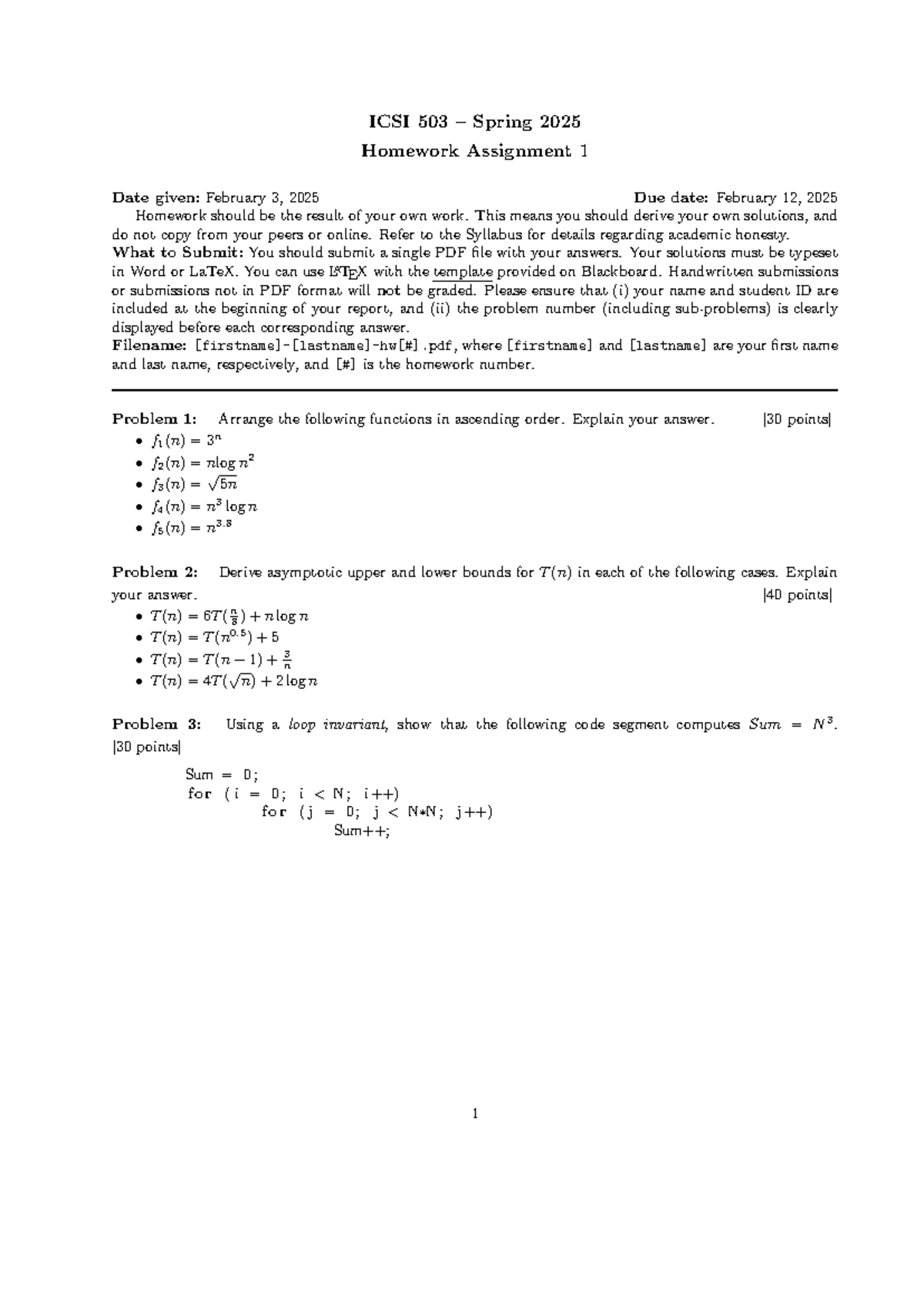 ICSI 503 HW1 - HW1 - ICSI 503 – Spring 2025 Homework Assignment 1 Date ...