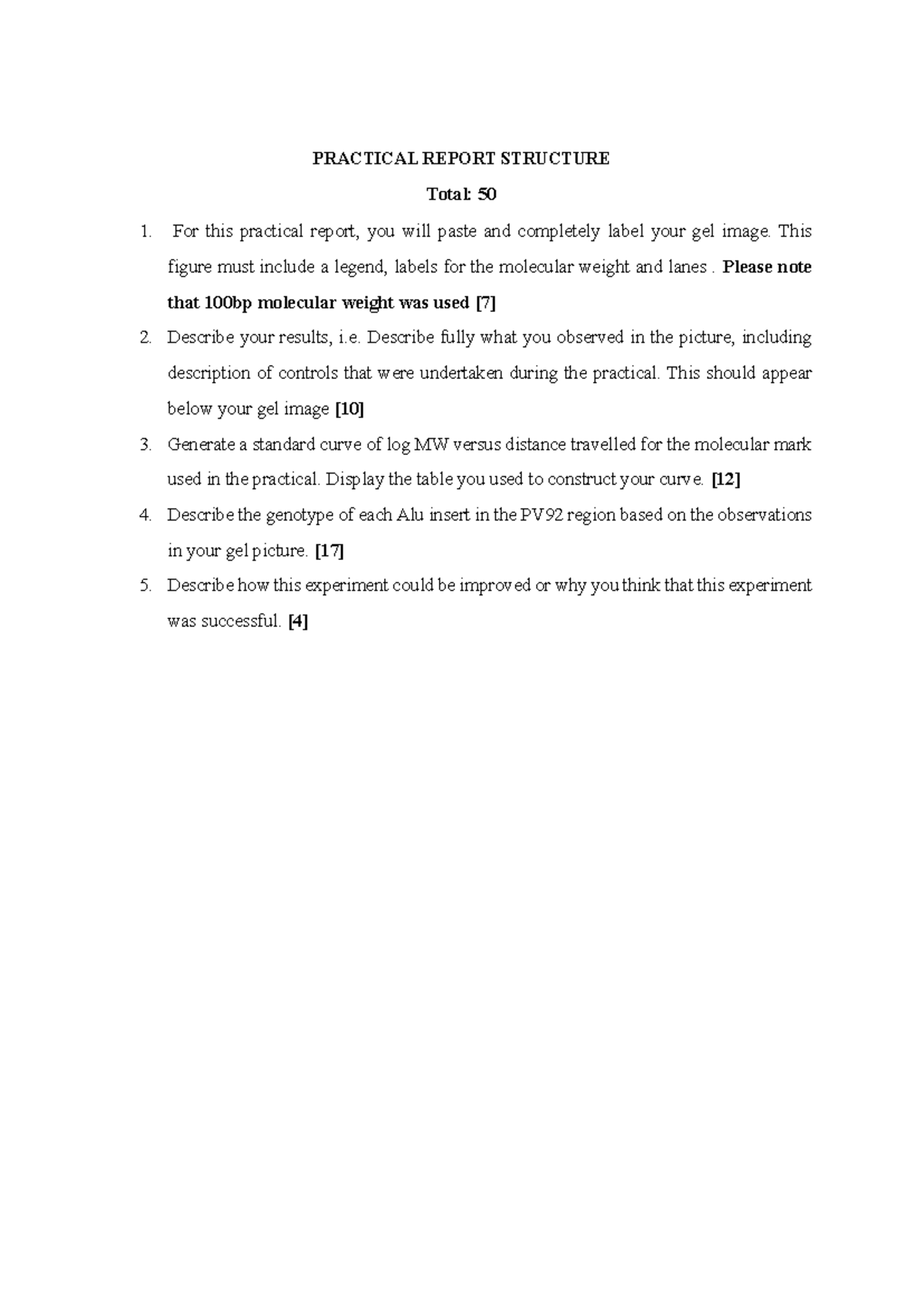 Practical 4 Report Structure: Gel Analysis and Results - Studocu