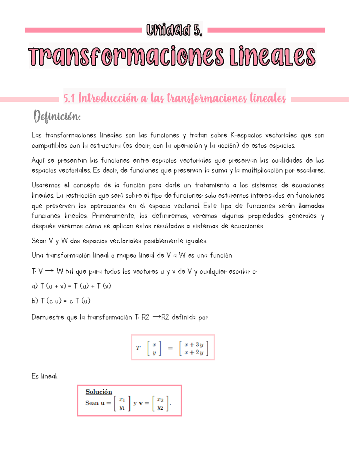 Unidad 5 Transformaciones Lineales - 5 Introducción a las transformaciones lineales Las - Studocu