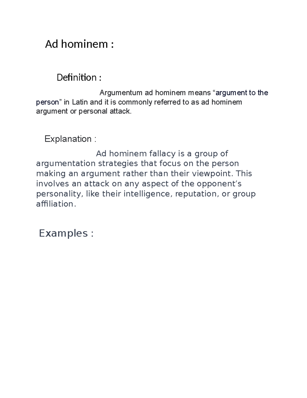Logic Course: Ad Hominem Fallacies Overview and Examples - Studocu