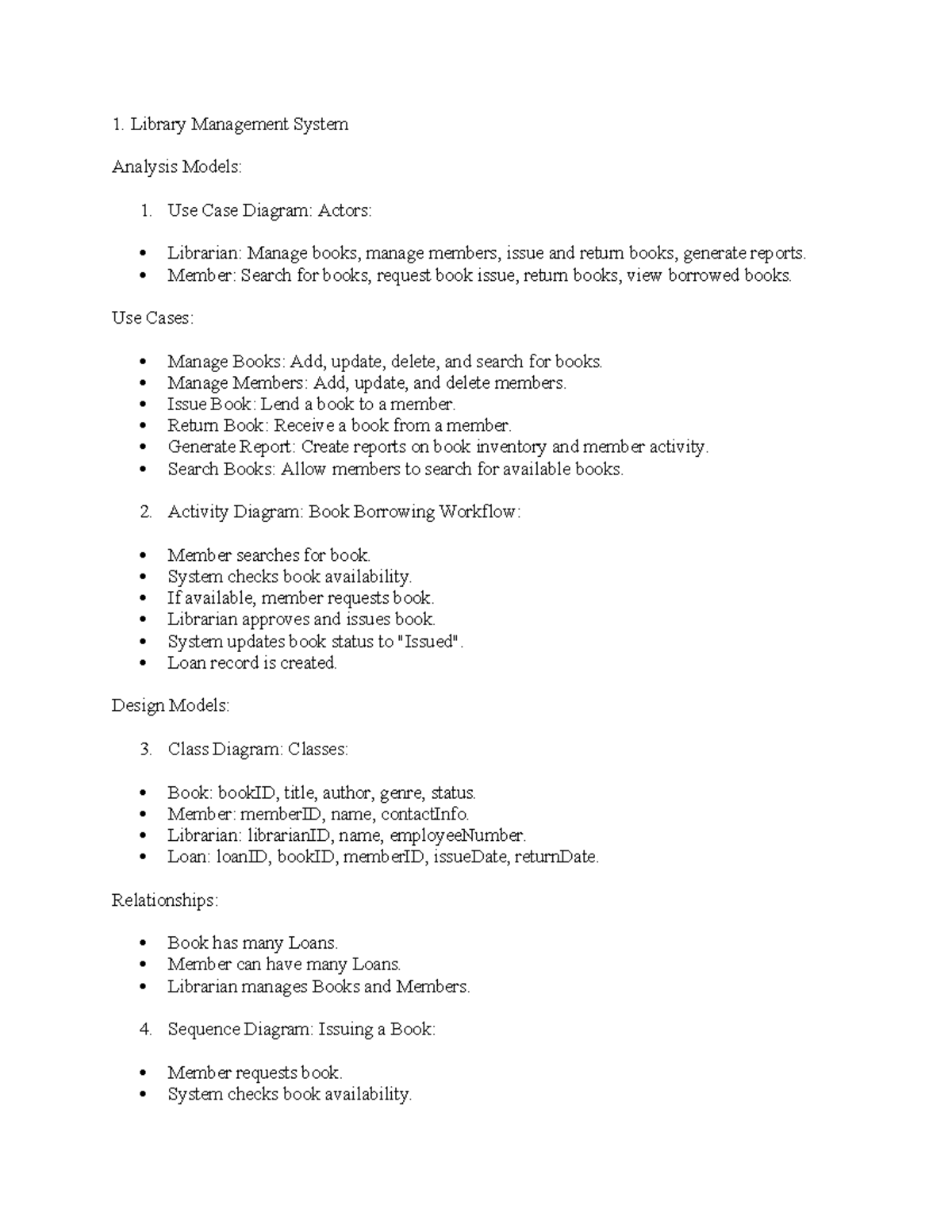 Library Management System Analysis Models: Use Case, Activity, Class ...