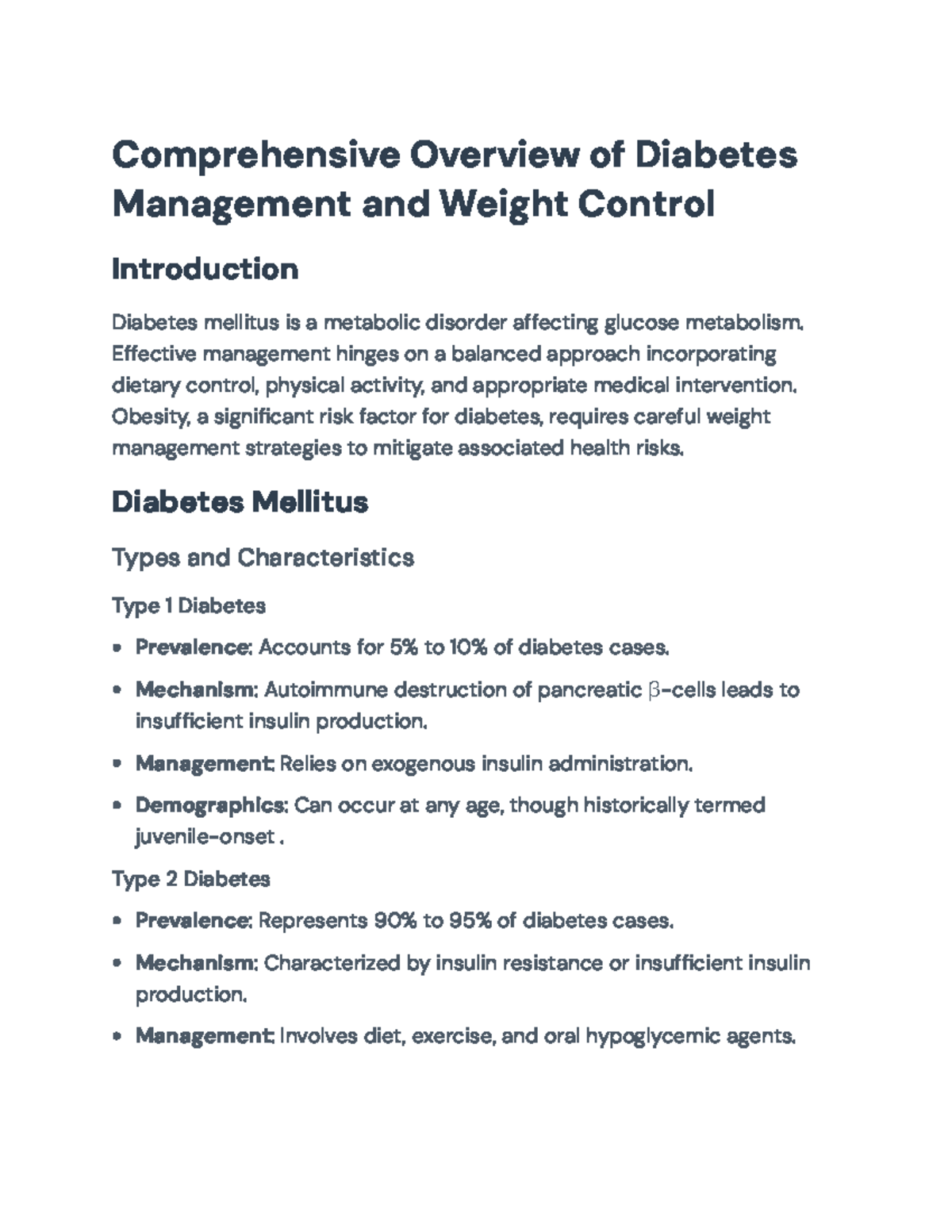 Comprehensive Overview of Diabetes Management and Weight Control ...