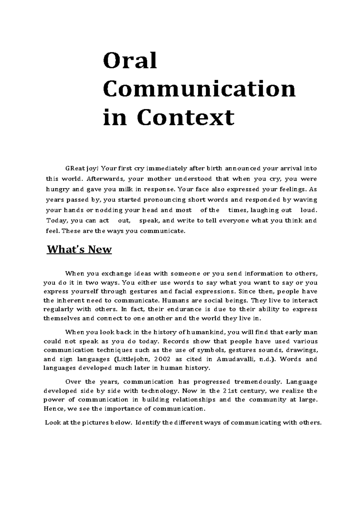 Oral Communication in Context WEEK 1 - Oral Communication in Context ...