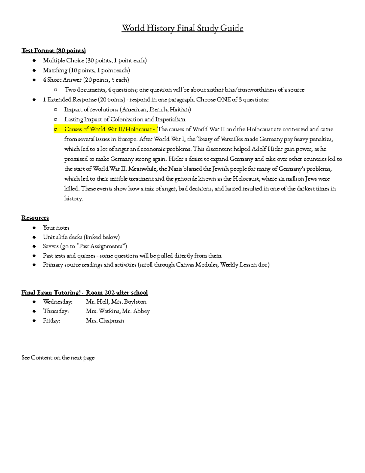 World History (HIST 101) Final Exam Study Guide: Key Events & Impacts ...