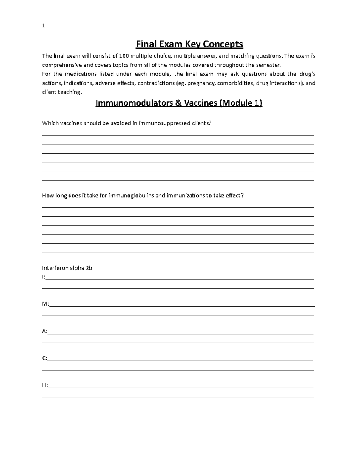 Pharm 2 Final Exam Study Guide: Comprehensive Review of Key Concepts - Studocu