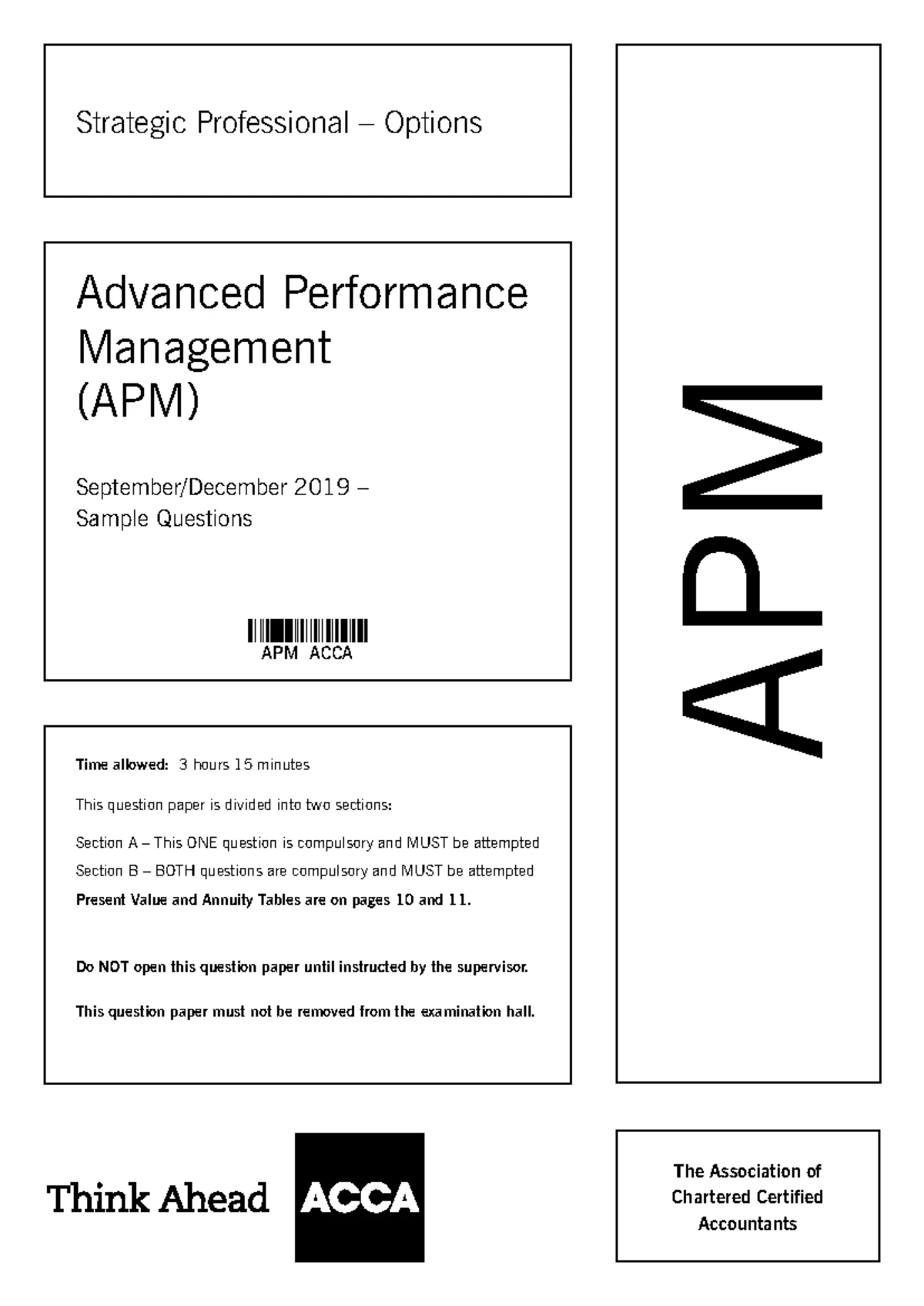 APM 2015 Sep & Dec Q - ACCA Advanced Performance Management Exam - Studocu