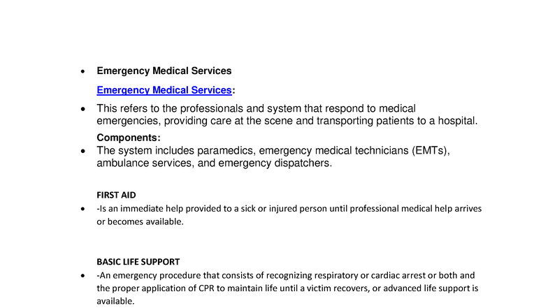 Emergency Medical Services (EMS) Module: First Aid & BLS Guidelines ...
