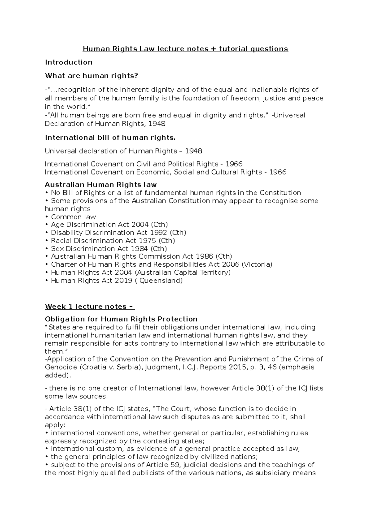 Human Rights Law lecture notes - . of the inherent dignity and of the ...