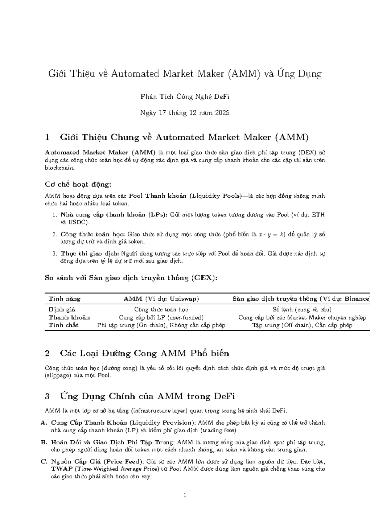 Giới Thiệu về AMM và Ứng Dụng trong Công Nghệ DeFi (2025) - Studocu