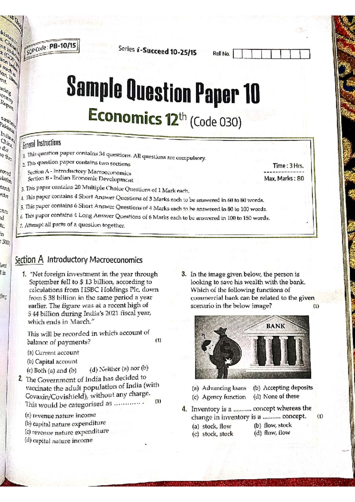 Sample Question Paper 10 for Economics Class 12 (Code 030) - Studocu