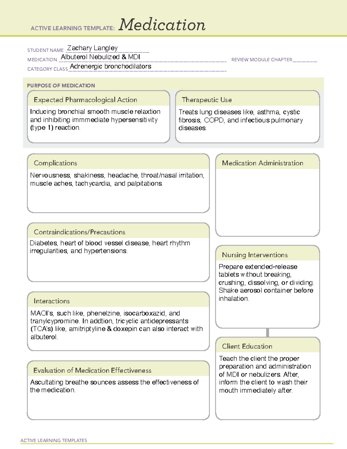 ACTIVE LEARNING TEMPLATE: Albuterol Nebulized & MDI Med Review Module ...