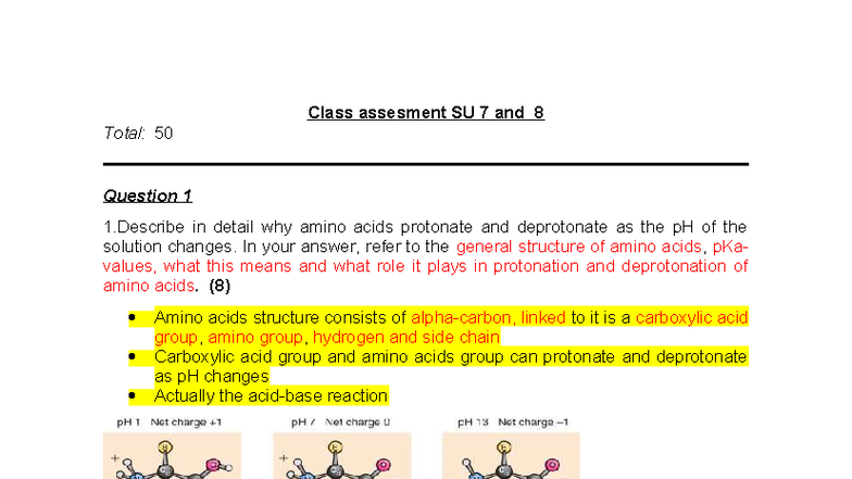 BCHN213 SU 7 and 8 Memo - Amino Acids and Protein Structure Analysis ...