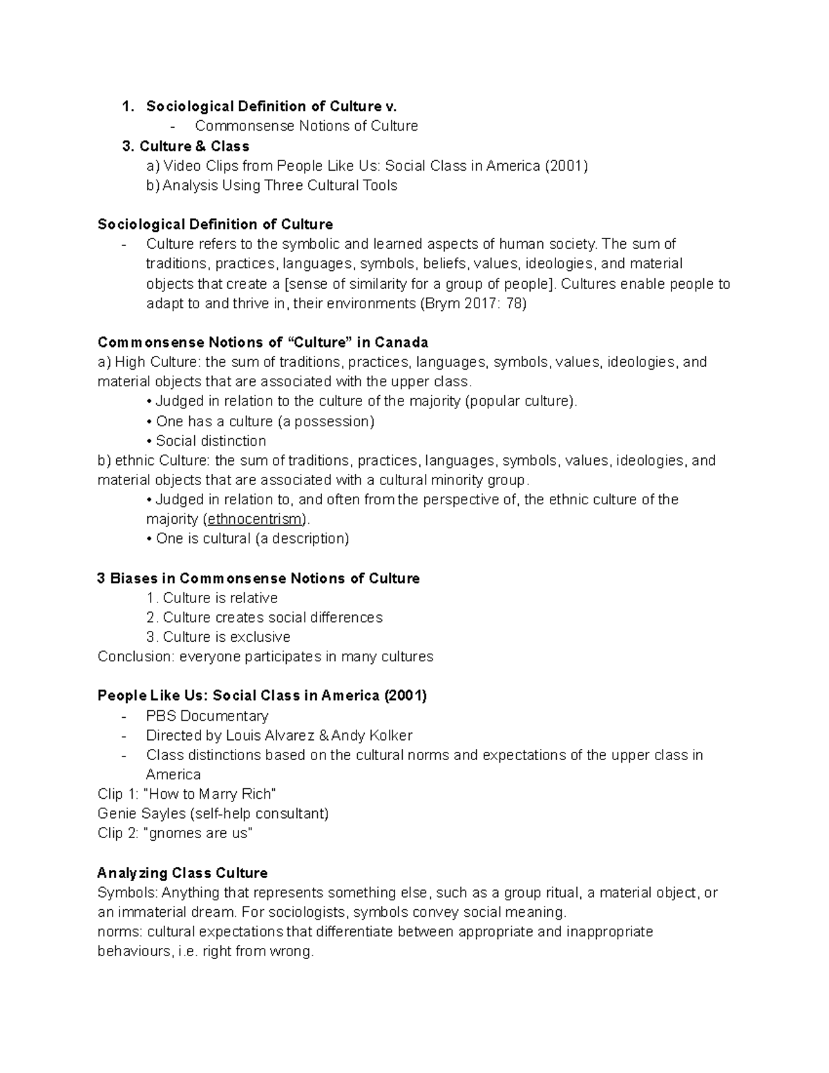 SY101 Test 2 - Culture, Class, and Socialization Study Notes - Studocu