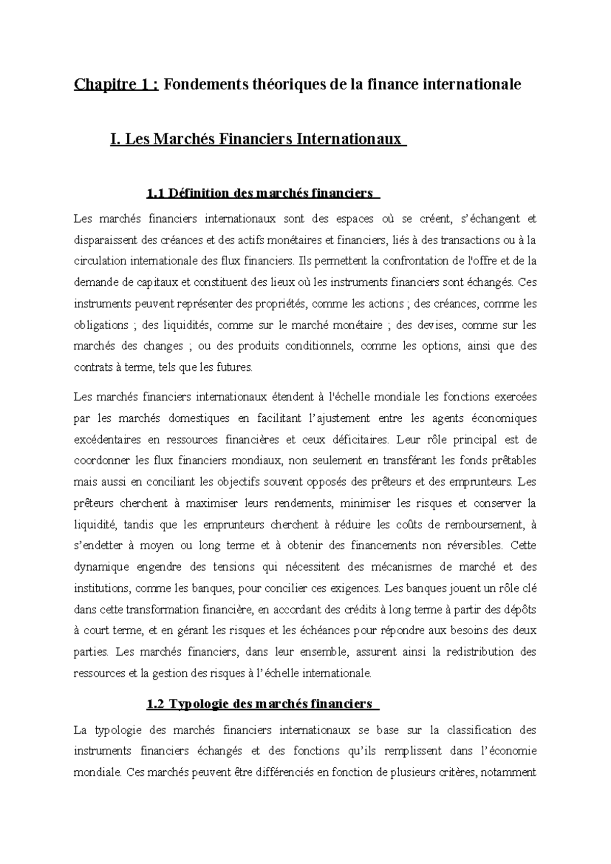Chapitre 1 : Fondements Théoriques de la Finance Internationale (FI101 ...