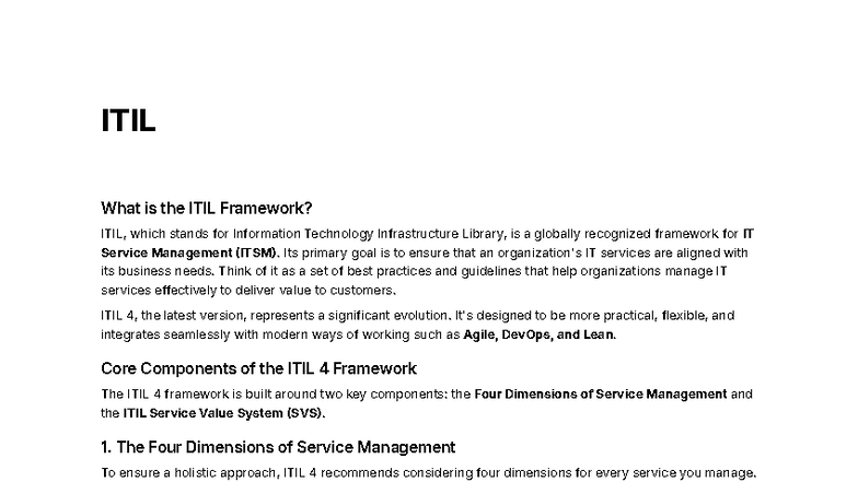 ITIL 4 Overview: Key Components & Framework Insights - Studocu