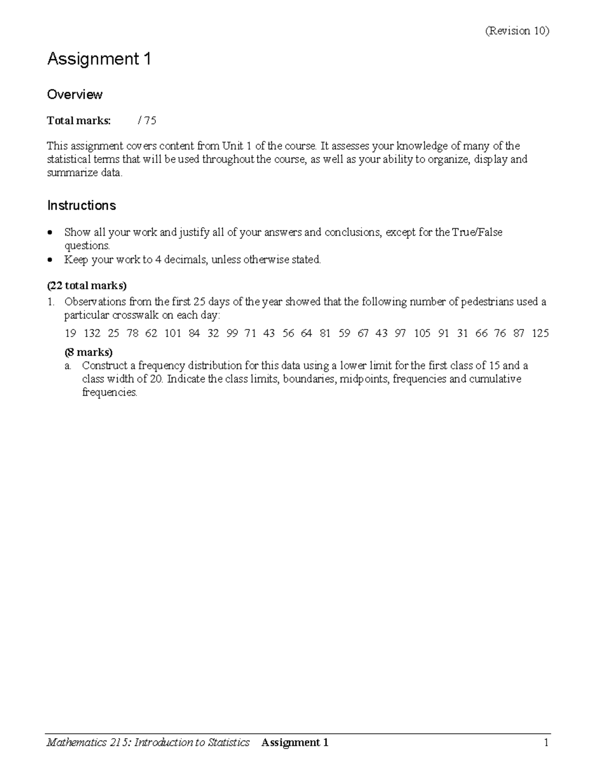 STAT101 Assignment 01: Data Analysis & Statistical Interpretation - Studocu