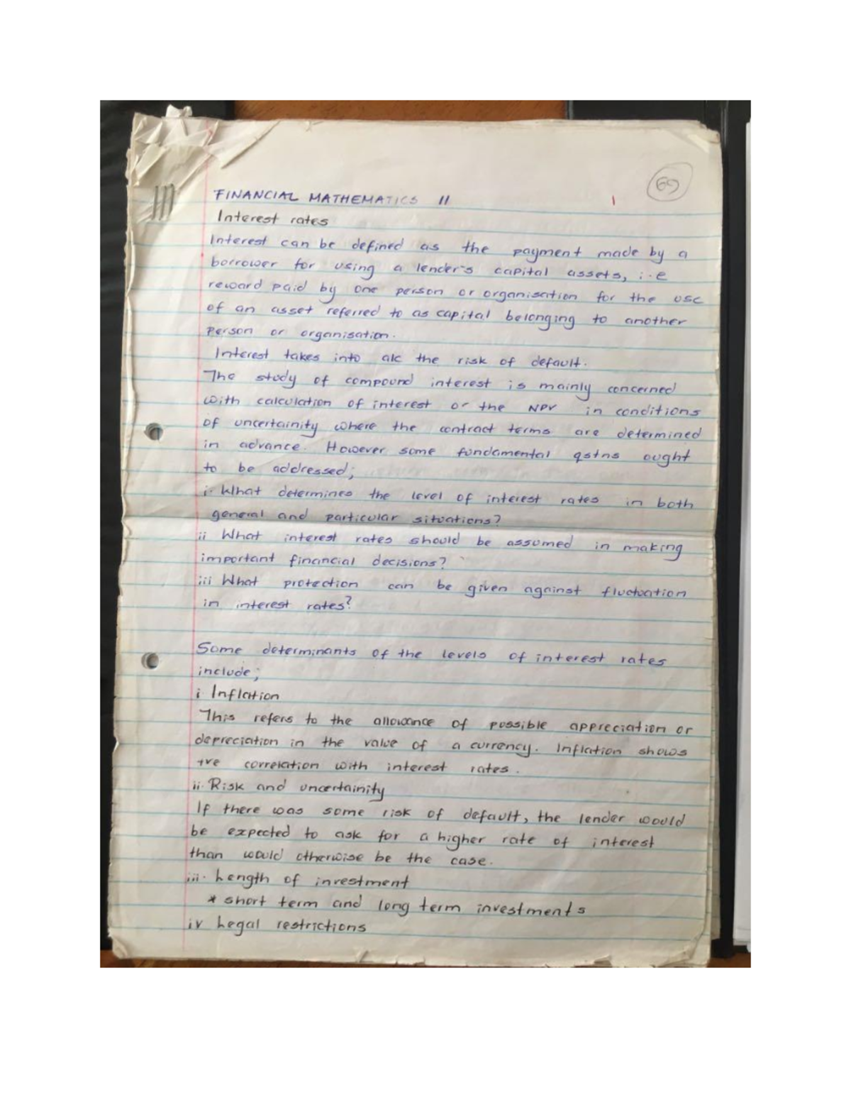 Scanned notes - 69 FINANCIAL MATHEMATICS 11 I Interest rates Interest ...