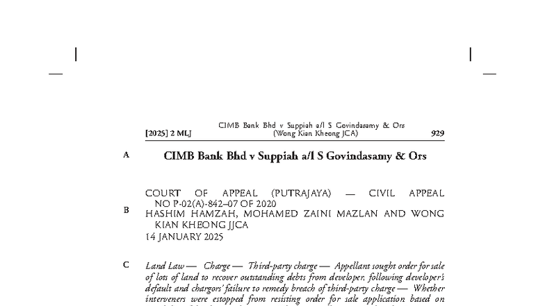CIMB Bank Bhd v Suppiah a/l S Govindasamy & Ors: Appeal on Third-Party ...