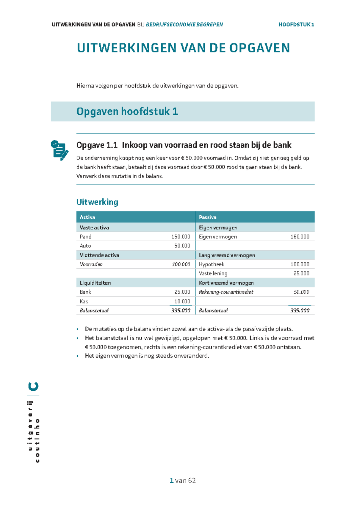 Bedrijfseconomie (BIJ) - Uitwerkingen Opgaven Hoofdstuk 1 en 2 ...