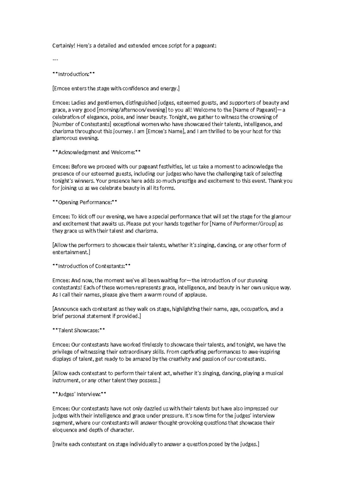 Pageant Emcee Script: A Comprehensive Guide for Hosting - Studocu