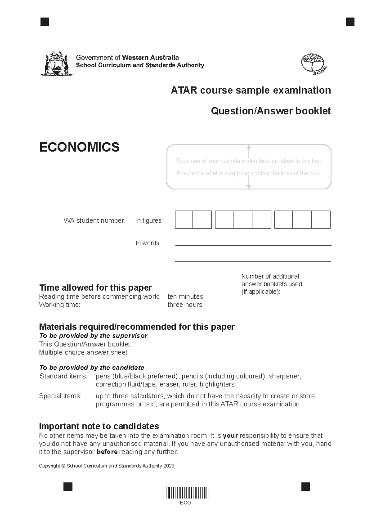 2024-ECO Sample Examination Booklet for ATAR Economics - Studocu