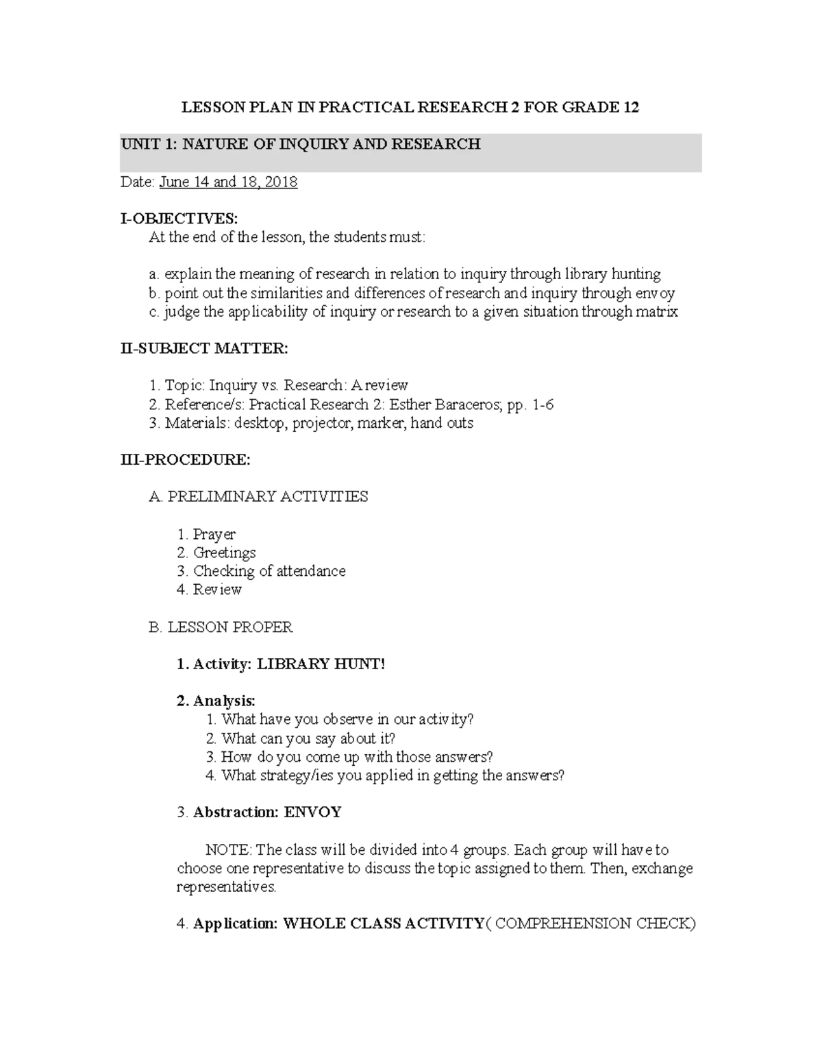 3 I`S Lesson PLAN - 3 I’s Lesson Plan English- I. Objective At the end ...