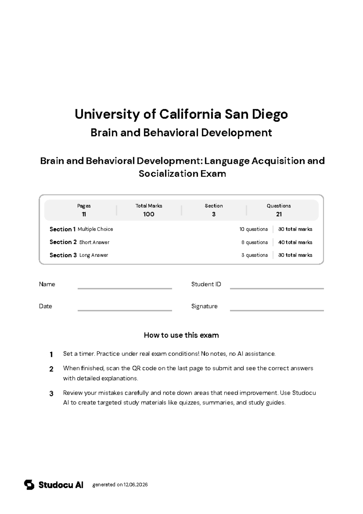 Brain and Behavioral Development: Language Acquisition Exam - Studocu