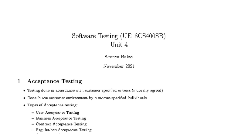 UE18CS400SB Software Testing Unit 4: Acceptance Testing Overview - Studocu