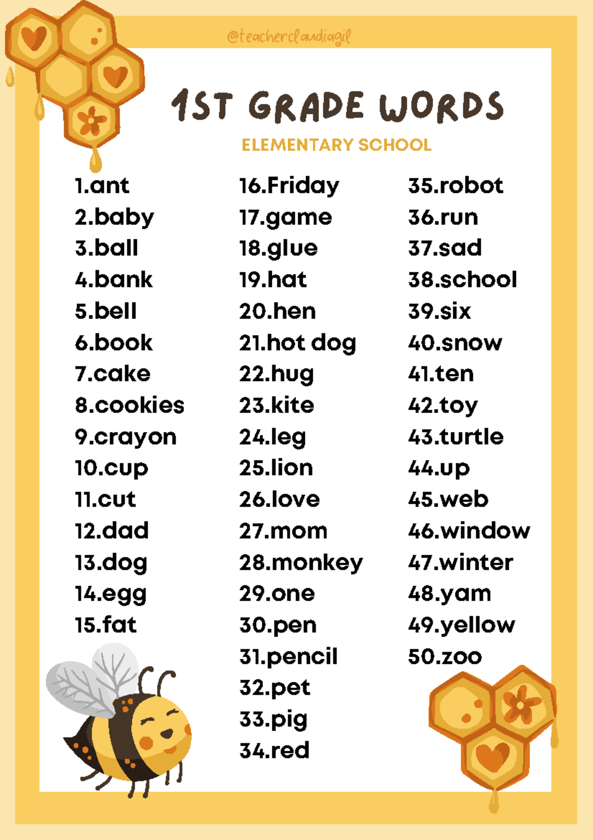 1ST GRADE SPELLING WORDS - MATERIAL DE REAPASO - Studocu