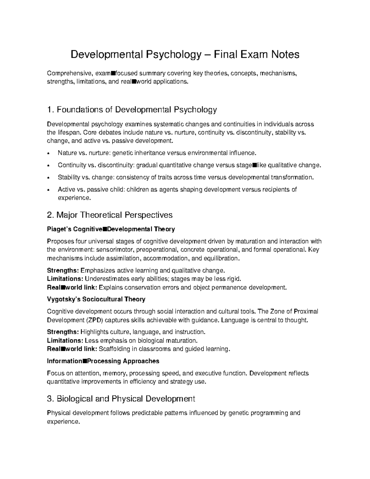 Developmental Psychology PSY 101 Final Exam Notes Summary - Studocu